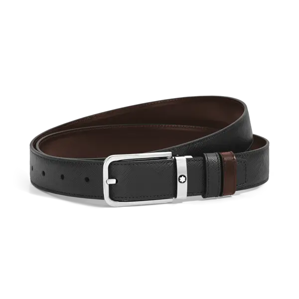 Montblanc 30 Mm Reversible Sartorial Leather Belt With Rectangular Buckle - Black/ebony