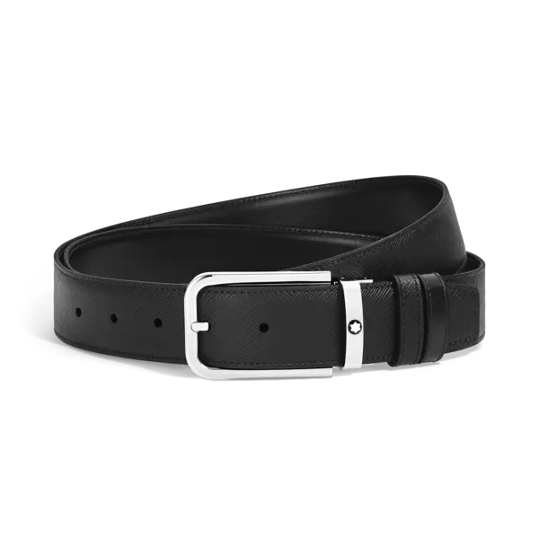 Montblanc 35 Mm Reversible Belt In Sartorial With Rectangular Buckle - Black
