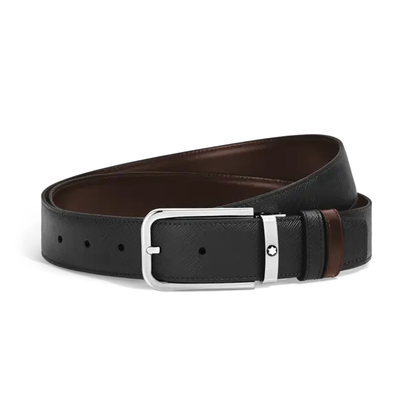Montblanc 35 Mm Reversible Belt In Sartorial With Rectangular Buckle - Black/ebony