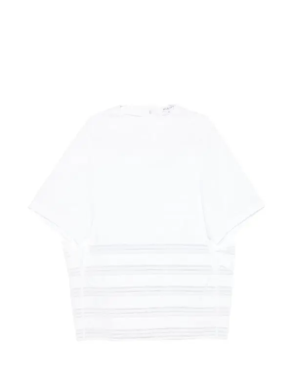 Alaïa Cotton Round Neck Dress With Sheer Stripe Detail - White