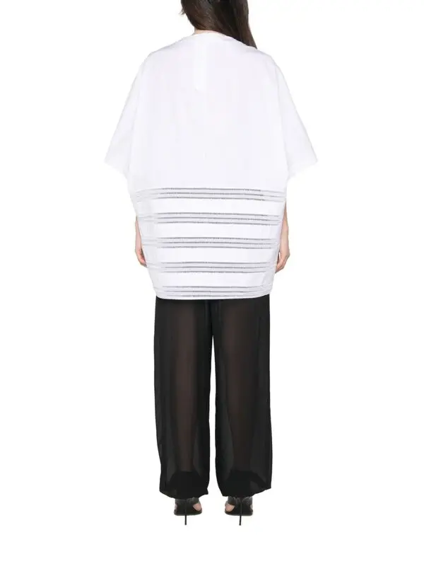 Alaïa Cotton Round Neck Dress With Sheer Stripe Detail