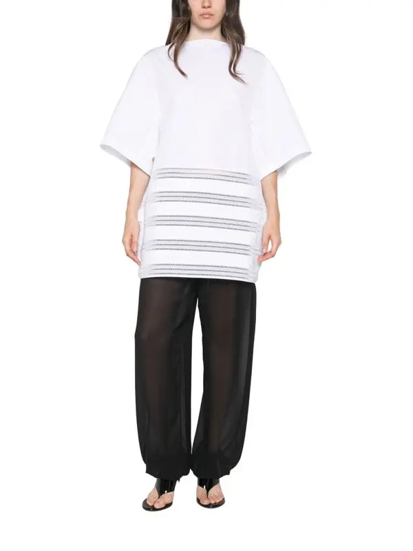 Alaïa Cotton Round Neck Dress With Sheer Stripe Detail