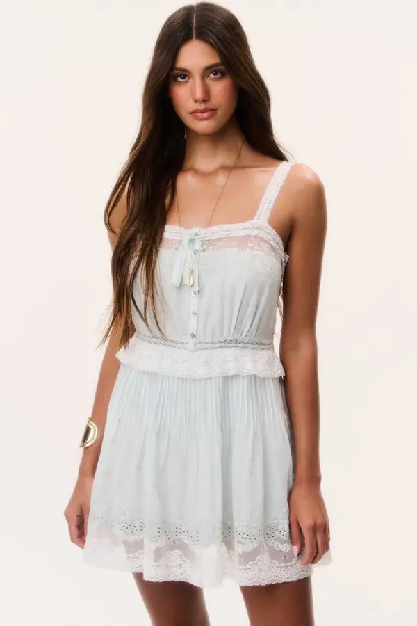 LoveShackFancy Hadlee Cotton Mini Dress With Lace Trim - Ivory