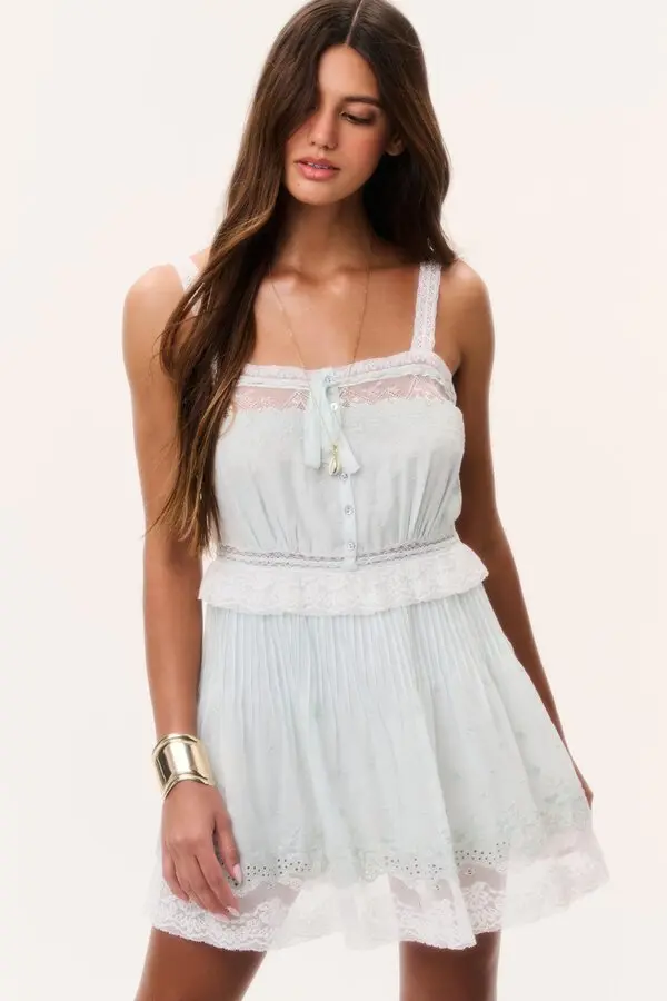 LoveShackFancy Hadlee Cotton Mini Dress With Lace Trim - Ivory