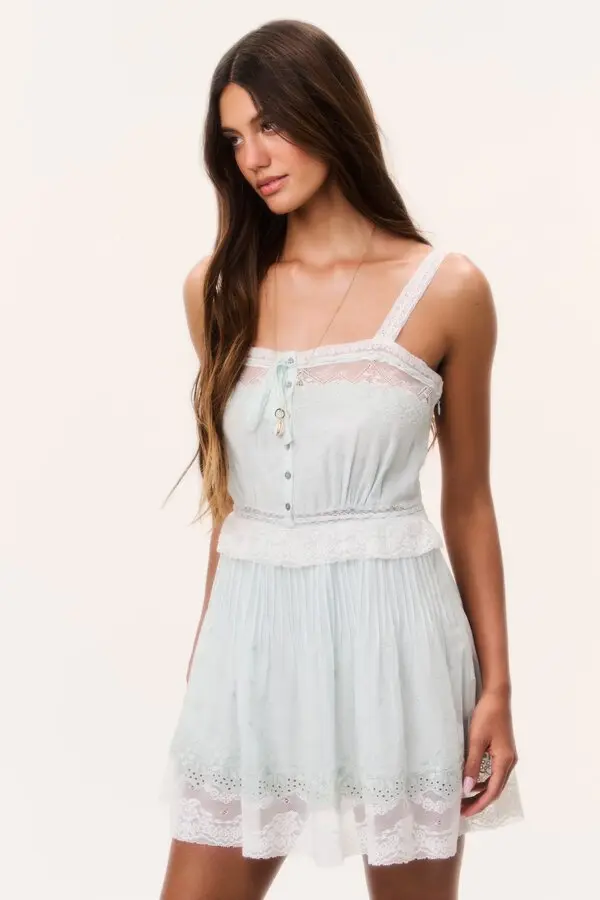 LoveShackFancy Hadlee Cotton Mini Dress With Lace Trim - Ivory