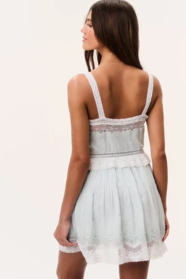 LoveShackFancy Hadlee Cotton Mini Dress With Lace Trim - Ivory