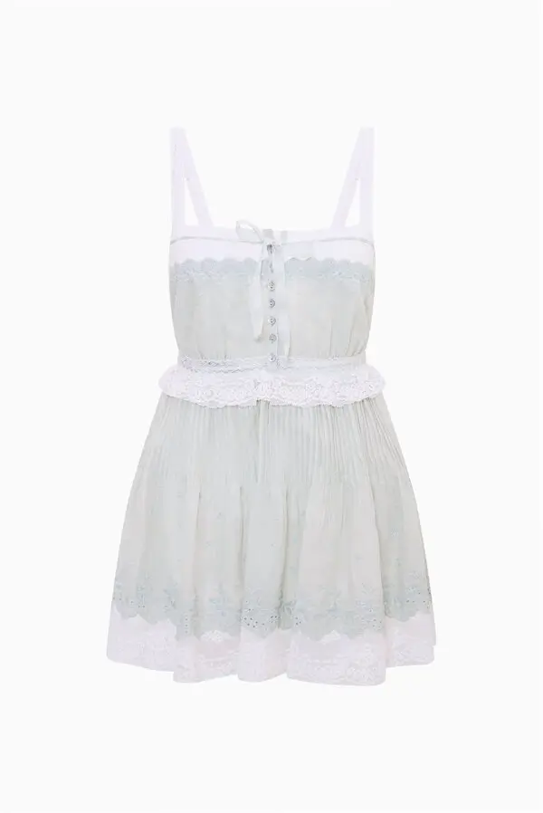 LoveShackFancy Hadlee Cotton Mini Dress With Lace Trim - Ivory