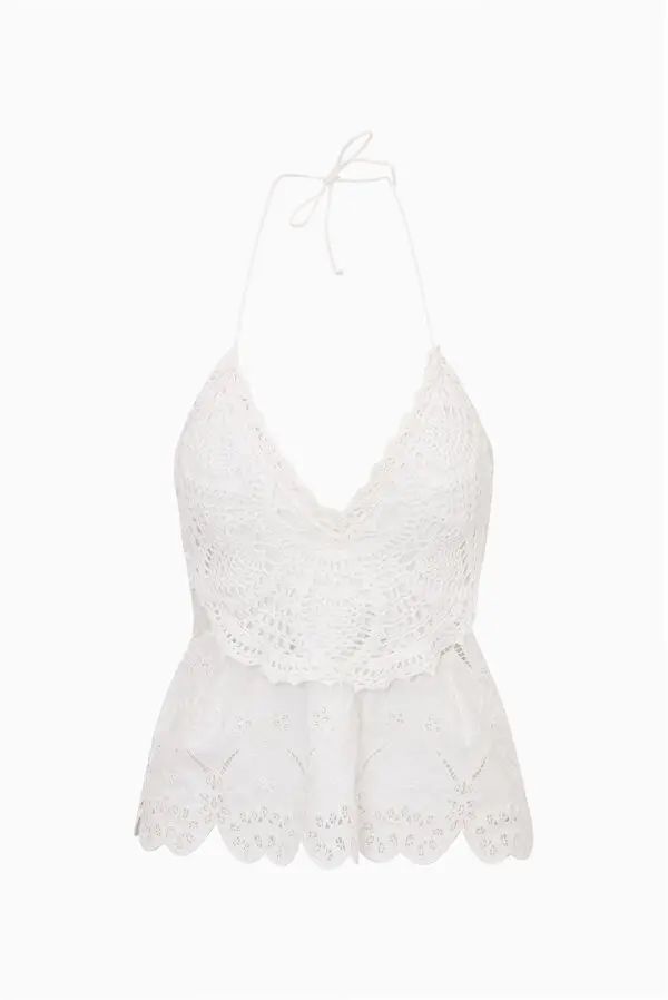 LoveShackFancy Neria Crochet Eyelet Halter Top