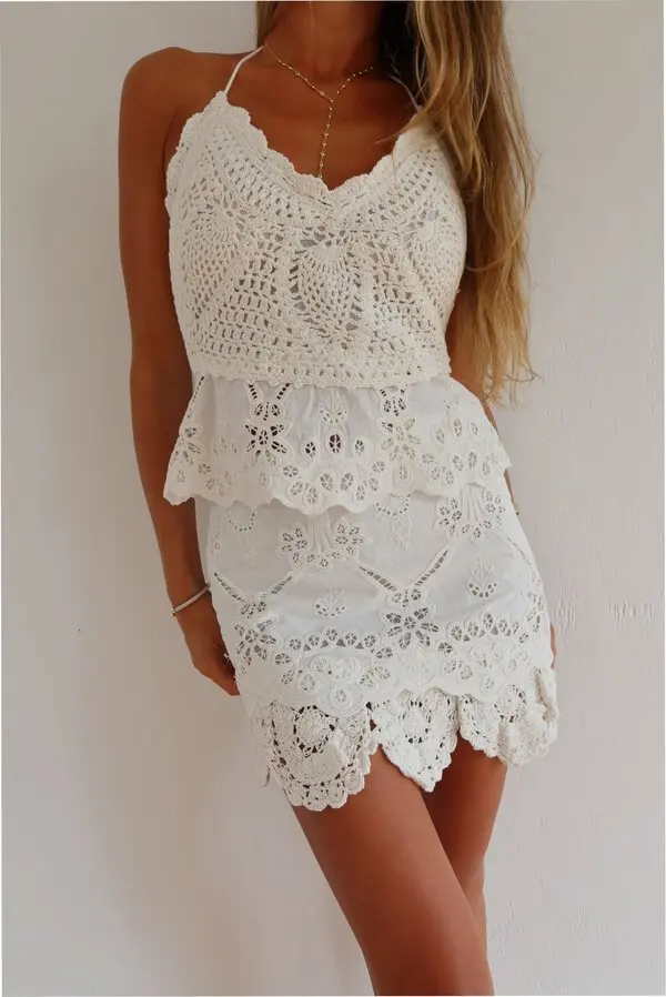 LoveShackFancy Neria Crochet Eyelet Halter Top