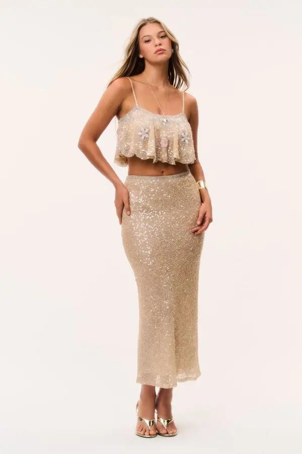 LoveShackFancy Lyndy Sequin Maxi Skirt