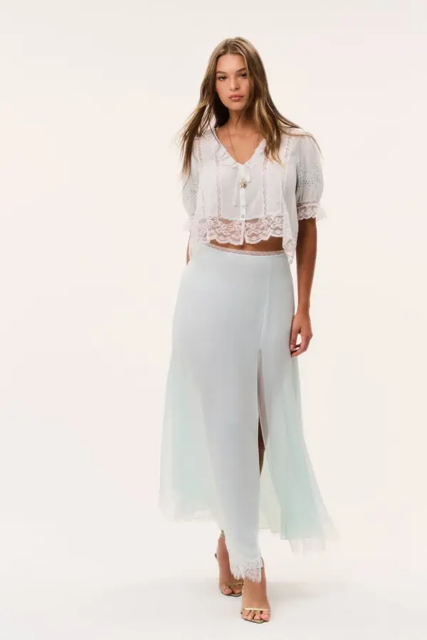 LoveShackFancy Sybel Silk Chiffon Maxi Skirt