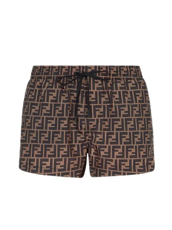 Fendi Ff Motif Swim Trunks - Marrone
