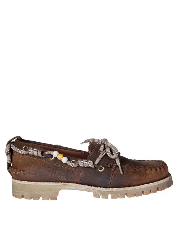 GOLDEN GOOSE Waxed Leather Decorative Loafers With Tank Sole - Marrone