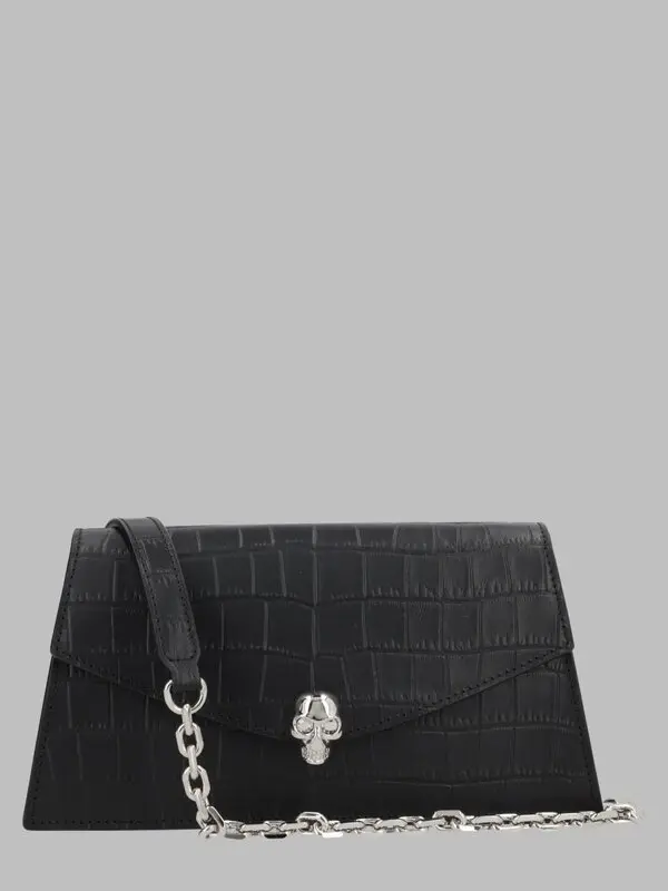 Alexander McQueen Croc-embossed Leather Skull Clasp Clutch Bag 12 Cm X 22.5 Cm X 6.5 Cm - Black