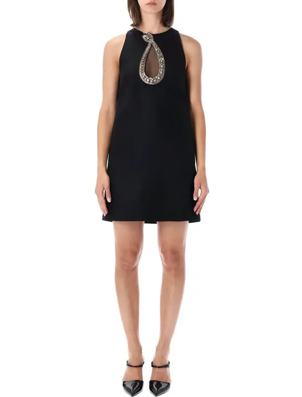 Valentino Garavani Embellished Wool-silk Mini Dress - Nero