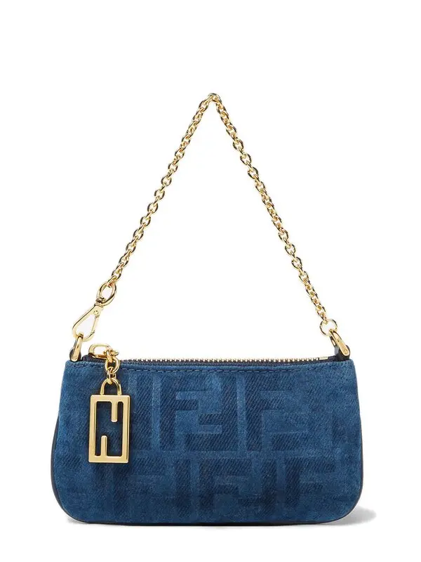 Fendi Mini Handbaguette Clutch With Zip Closure And Chain - Blu