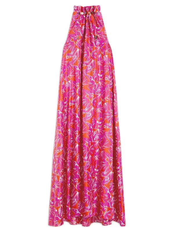 Max Mara Silk Printed Maxi Dress - Fucsia