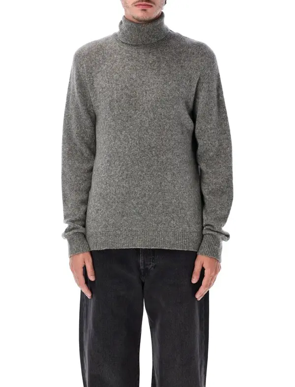 ROBERTO COLLINA Textured Knit Turtleneck Sweater - Dk Grey