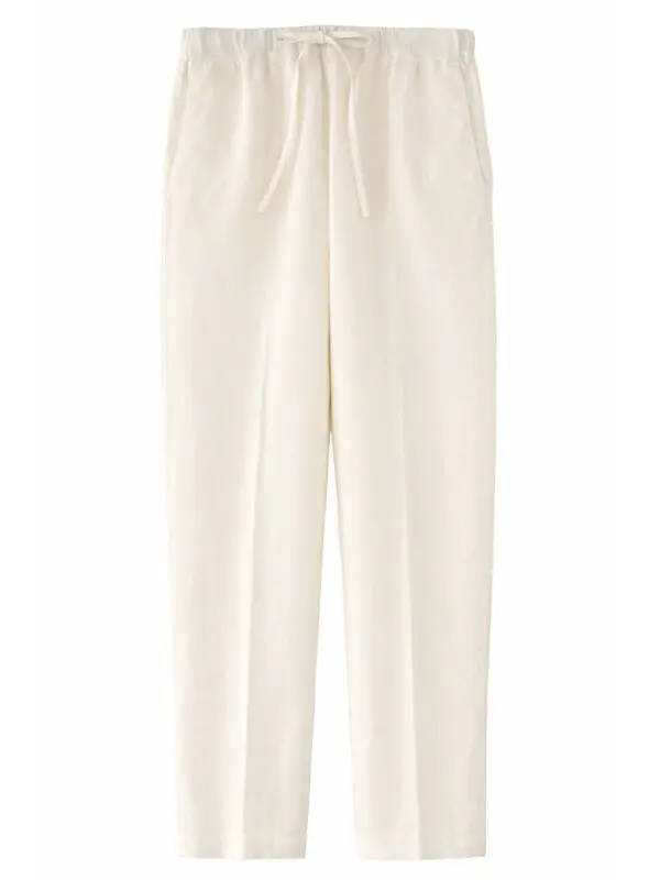 120% Lino Linen Trousers With Drawstring - Powder