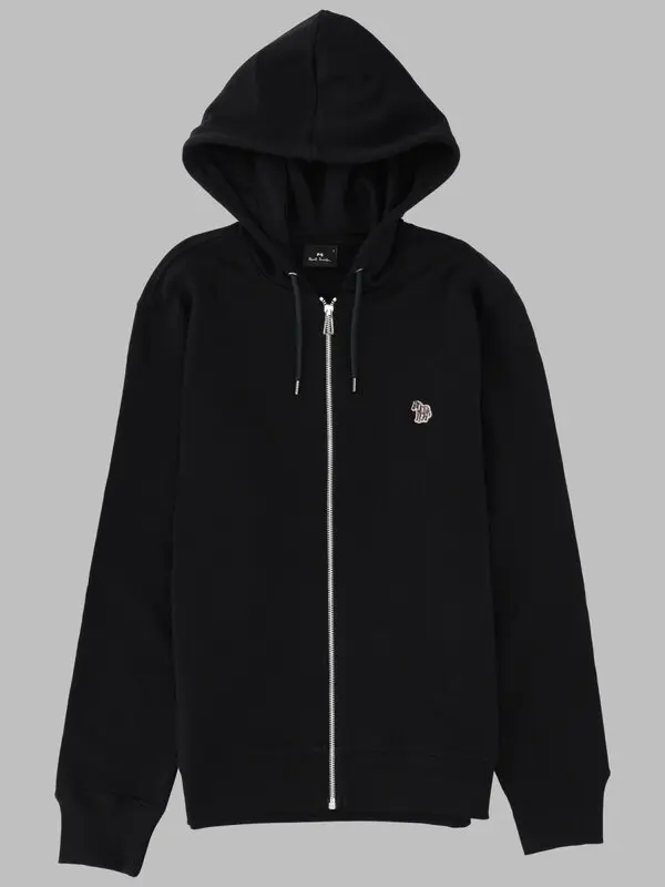 Paul Smith Organic Cotton Zip-up Sweatshirt With Embroidered Logo - Black