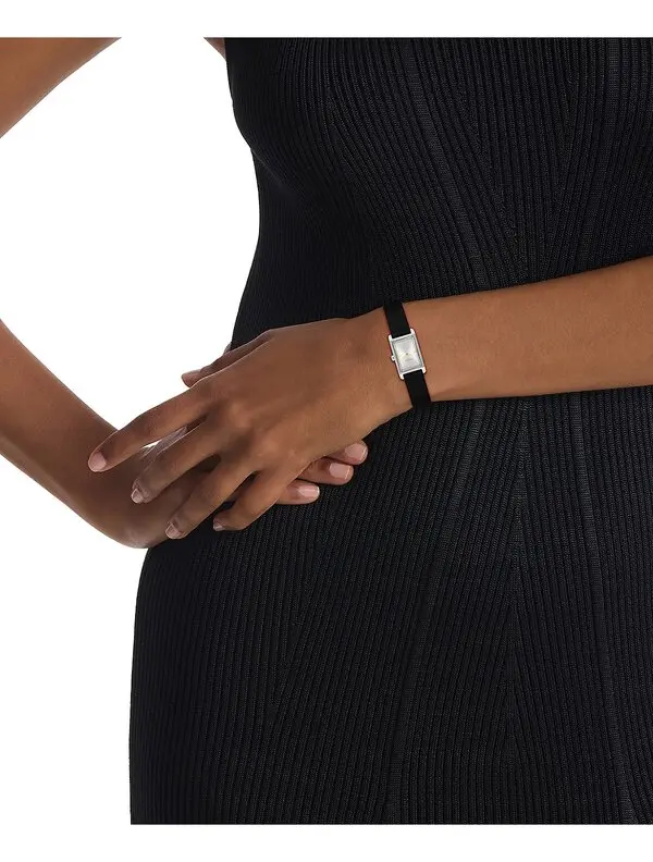 Calvin Klein Rectangular Sunray Dial Leather Strap Watch