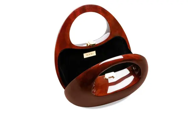 Rocio Viola Sculptural Wooden Handbag - Dark Brown