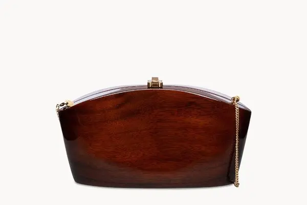 Rocio Twiggy Sculptural Wooden Clutch With Chain Strap - Dark Brown