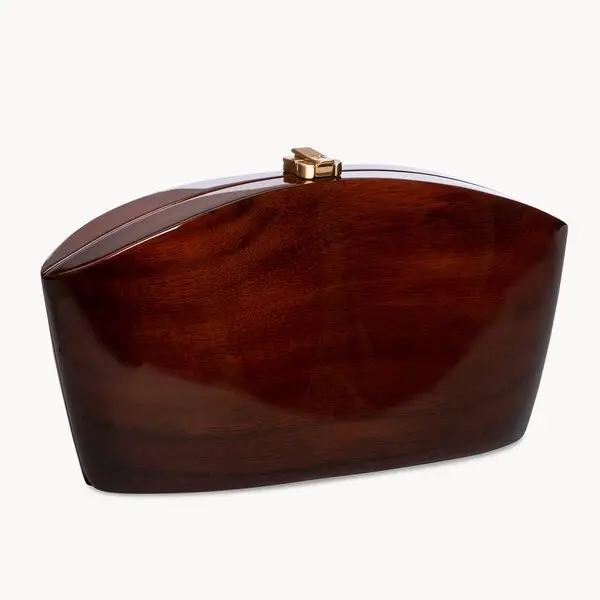 Rocio Twiggy Sculptural Wooden Clutch With Chain Strap - Dark Brown