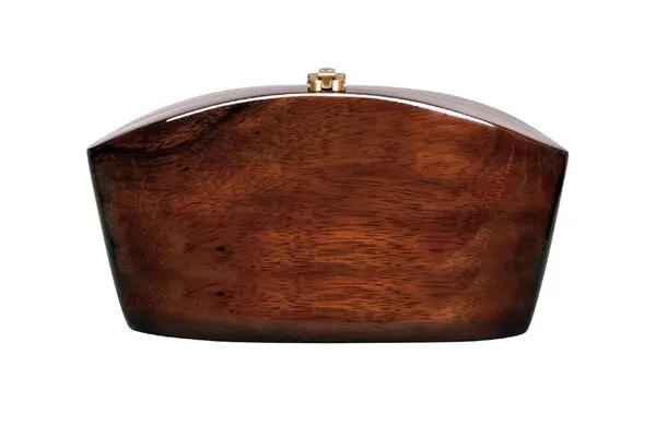 Rocio Twiggy Sculptural Wooden Clutch With Chain Strap - Dark Brown