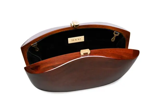 Rocio Twiggy Sculptural Wooden Clutch With Chain Strap - Dark Brown