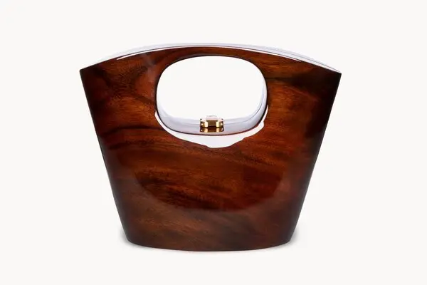 Rocio Twiggy Sculptural Acacia Wood Handbag - Dark Brown