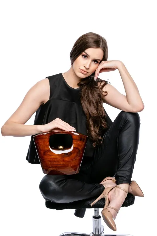 Rocio Twiggy Sculptural Acacia Wood Handbag - Dark Brown