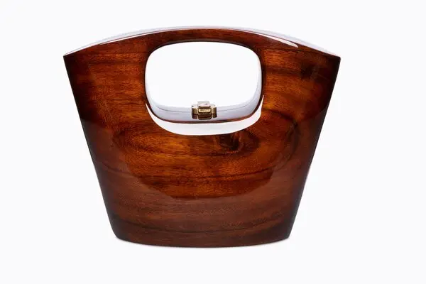 Rocio Twiggy Sculptural Acacia Wood Handbag - Dark Brown