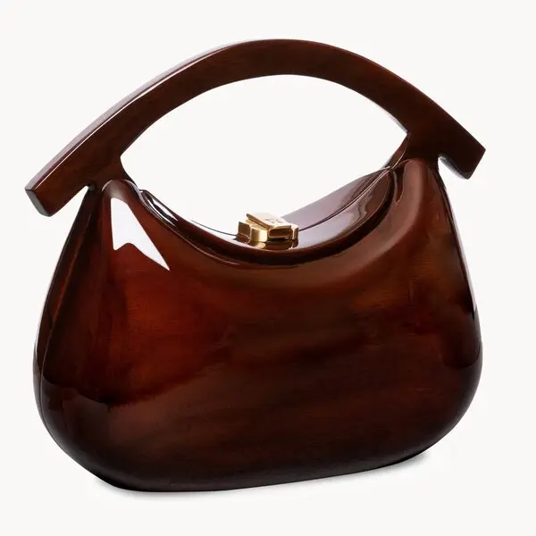 Rocio Miya Wooden Top Handle Bag - Dark Brown