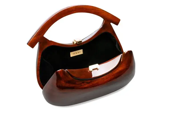 Rocio Miya Wooden Top Handle Bag - Dark Brown