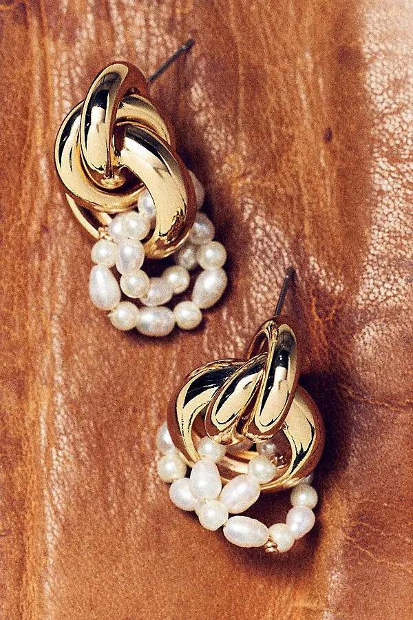 Anthropologie Double Hoop Pearl Drop Earrings