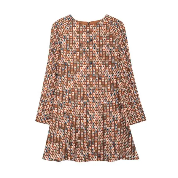 DOLORES PROMESAS Geometric Print Long Sleeve Midi Dress