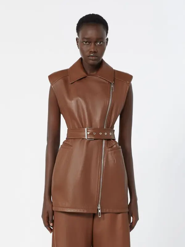 Max Mara Sleeveless Nappa Leather Jacket