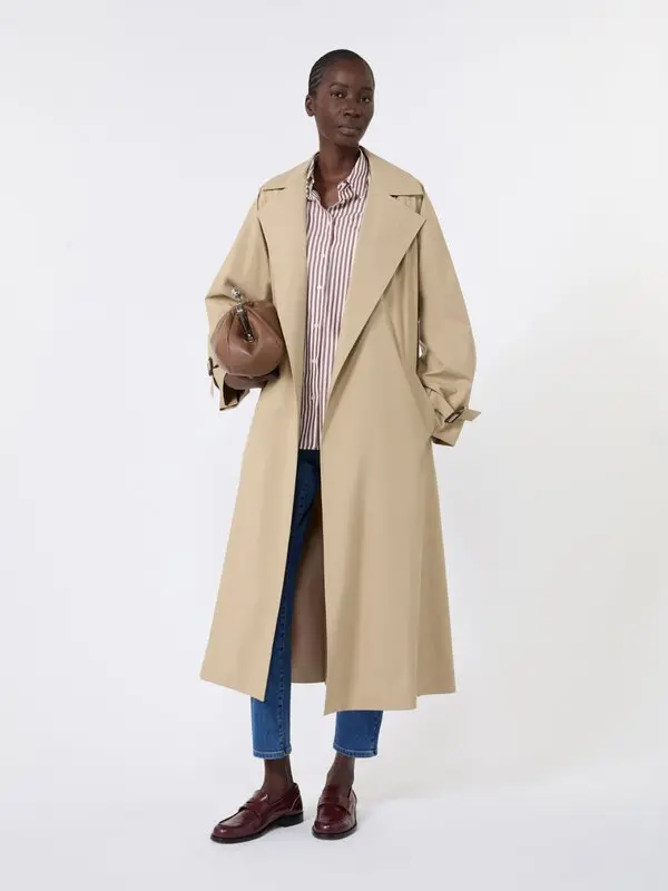 Max Mara Long Water-repellent Technical Canvas Trench Coat