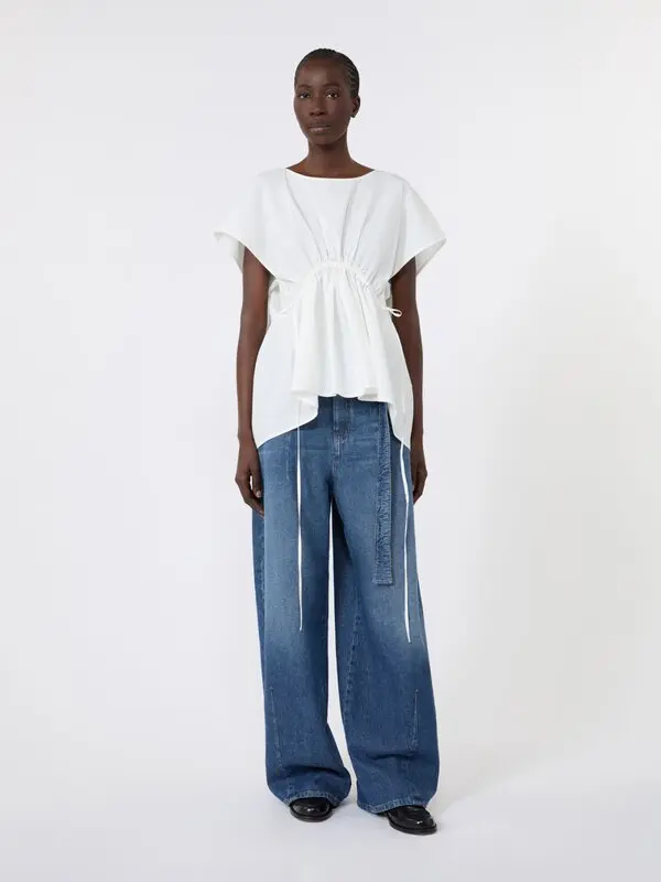 Max Mara Cotton Poplin Blouse With Drawstring Detail - White
