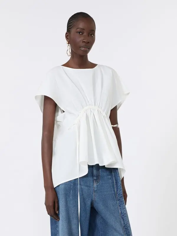 Max Mara Cotton Poplin Blouse With Drawstring Detail - White
