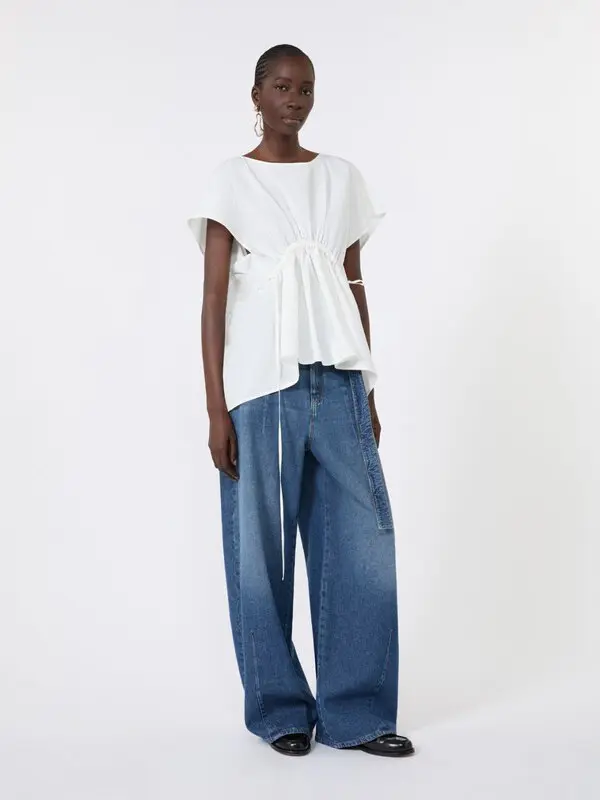 Max Mara Cotton Poplin Blouse With Drawstring Detail - White