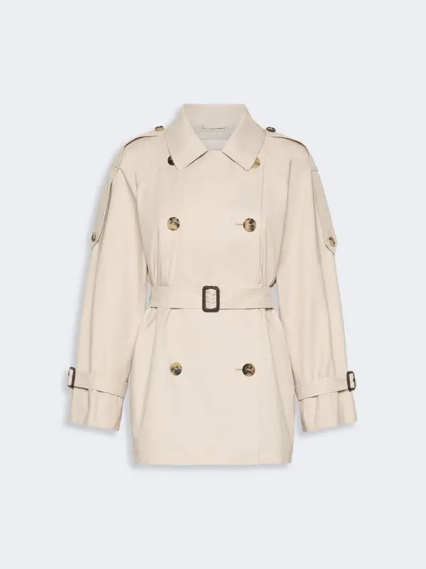 Max Mara Short Trench Coat In Water-repellent Twill - Beige