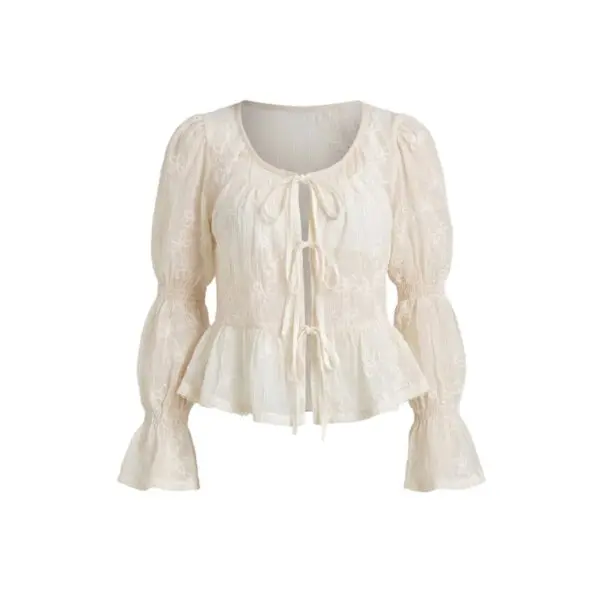 Saachi Floral Lace Tie-front Top - White