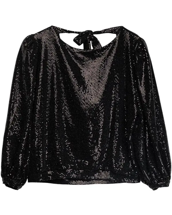 DOLORES PROMESAS Sequined Short Top With Draped Back Neckline