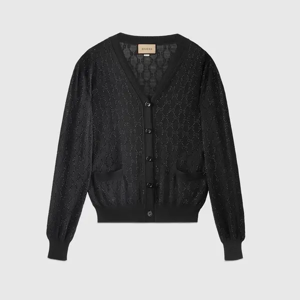 Gucci Fine Wool Gg Crystal Cardigan