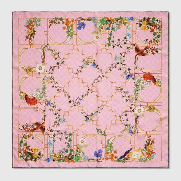 Gucci Printed Gg Silk Twill Carr - Pink