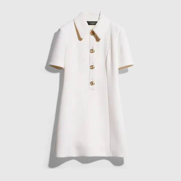 Gucci Crêpe Wool Dress With Double G Button - White