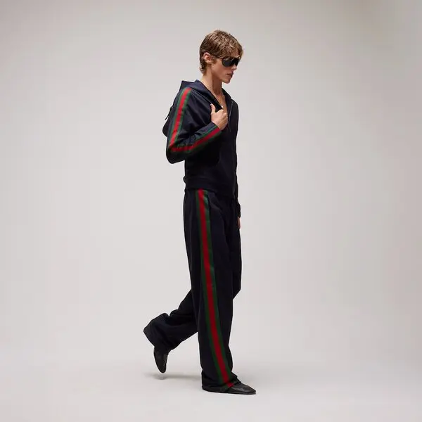 Gucci Silk Cotton Jersey Zip Jacket With Web