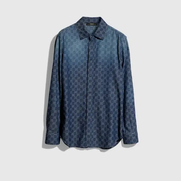 Gucci Gg Chambray Cotton Denim Shirt - Blue